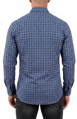 MACEOO Fibonacci Performance Grid Dress Shirt - Blue