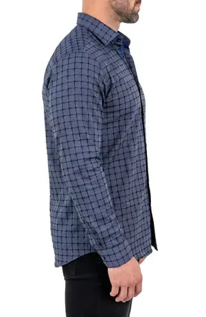 MACEOO Fibonacci Performance Grid Dress Shirt - Blue