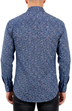 MACEOO Einstein Herringbone Print Performance Dress Shirt - Blue