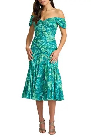 Tadashi Shoji Cabbie Foliage Print Midi Dress - Emerald Green/multi