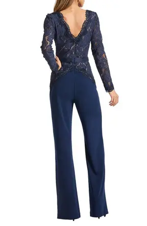 Tadashi Shoji Amaris Plunging Illusion Lace Jumpsuit