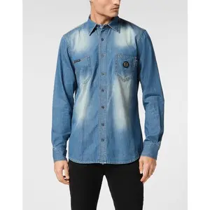 Philipp Plein Denim Shirt Long-sleeve Skull&amp;bones - Azurecloud