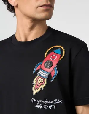 Philipp Plein Round Neck T-shirt Space Rocket Patch - Black