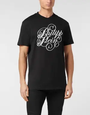 Philipp Plein T-shirt Round Neck Ss Plein Coursive - Black