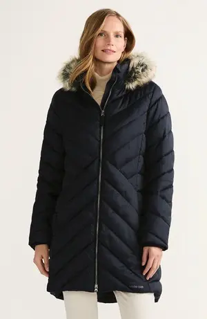 LANDS' END Featherfree Cozy Fleece Lined Winter Coat Black
