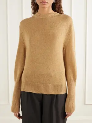 LANVIN Knot-detailed Grosgrain-trimmed Cashmere Sweater - Brown