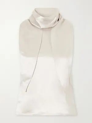 Maria Mcmanus Scarf-detailed Satin Top - Neutrals