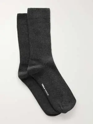 TEKLA Auralee Ribbed Organic Cotton-blend Socks - Gray