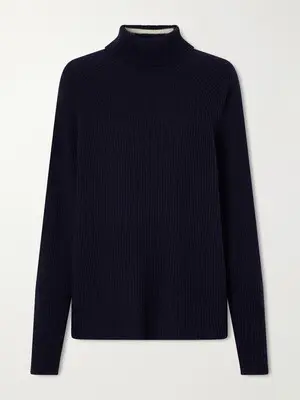 Gabriela Hearst Tipped Wigman Ribbed Cashmere Turtleneck Sweater - Blue