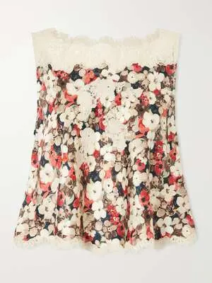 DÔEN Valerina Floral-print Lace-trimmed Silk-satin Cami - Multi