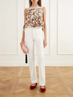 DÔEN Valerina Floral-print Lace-trimmed Silk-satin Cami