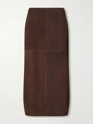 LA LIGNE Vega Paneled Suede Midi Skirt - Brown