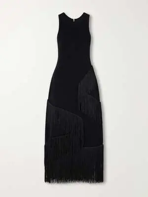 Aje Align Fringe-trimmed Knitted Maxi Dress - Black