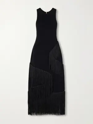 Aje Align Fringe-trimmed Knitted Maxi Dress - Black