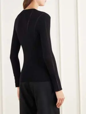 Gabriela Hearst Olea Ribbed Pointelle-knit Wool Henley Top