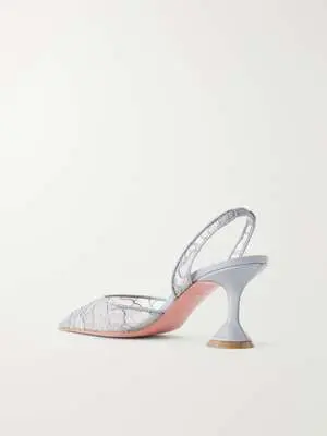 Amina Muaddi Holli 70 Leather-trimmed Lace Slingback Pumps
