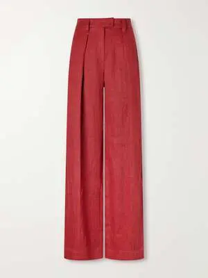 Brunello Cucinelli Pleated Linen-canvas Straight-leg Pants - Red