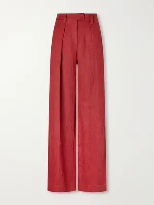 Brunello Cucinelli Pleated Linen-canvas Straight-leg Pants - Red