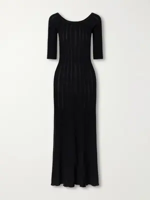Gabriela Hearst Vivia Ribbed Pointelle-knit Wool Midi Dress - Black