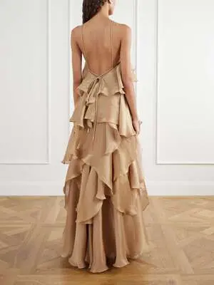 Aje Marlo Floral-appliquéd Ruffled Layered Chiffon Gown
