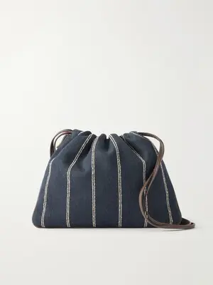 Brunello Cucinelli Pinstriped Leather-trimmed Denim Shoulder Bag - Blue