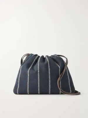 Brunello Cucinelli Pinstriped Leather-trimmed Denim Shoulder Bag
