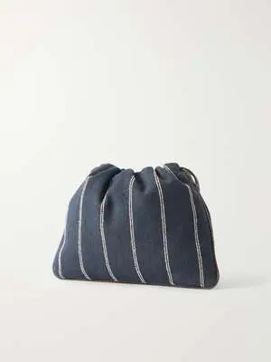 Brunello Cucinelli Pinstriped Leather-trimmed Denim Shoulder Bag