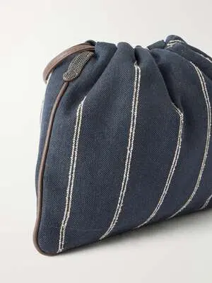 Brunello Cucinelli Pinstriped Leather-trimmed Denim Shoulder Bag