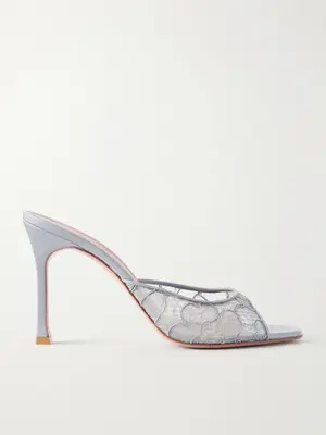 Amina Muaddi Alexa Lace Slipper 95 Sandals - Gray