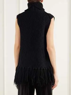 Junya Watanabe Belted Fringe-trimmed Ribbed Wool Turtleneck Vest