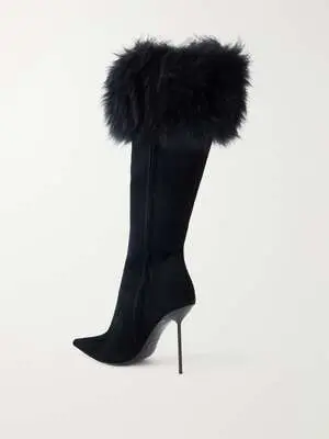 Paris Texas Lidia 105 Shearling-trimmed Suede Knee Boots