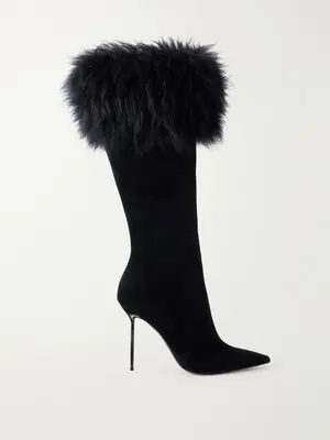 Paris Texas Lidia 105 Shearling-trimmed Suede Knee Boots - Black