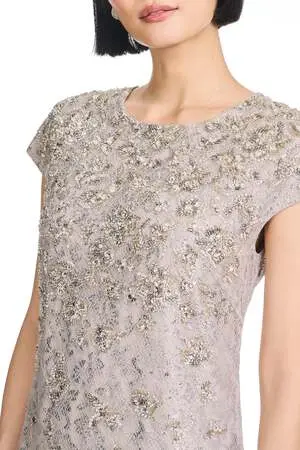 Sachin & Babi Madrid Silver Metallic Lace Cap Sleeve A-line Gown