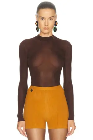 Saint Laurent Long Sleeve Top In Chocolate