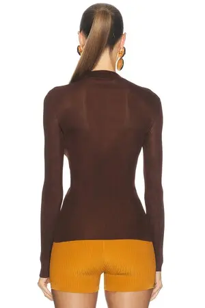 Saint Laurent Long Sleeve Top In Chocolate