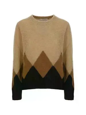 KANGRA Argyle Metallic-thread Sweater - Brown