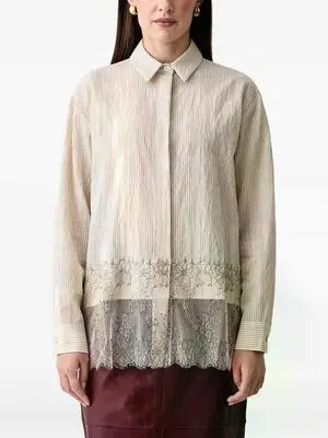 Sisley Lace-trim Pinstripe Shirt