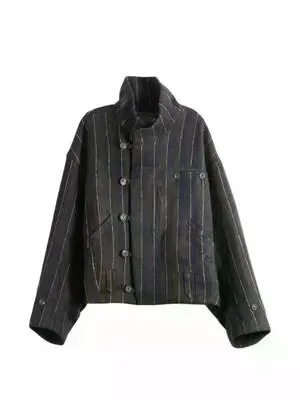 ZIGGY CHEN Pinstripe-pattern High-neck Jacket - Grey