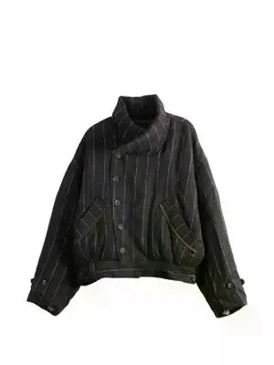 ZIGGY CHEN Pinstripe-pattern High-neck Jacket - Black