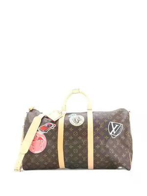 LOUIS VUITTON Keepall Bandouliere Bag Limited Edition World Tour Monogram Canvas 50 Travel Bag - Brown