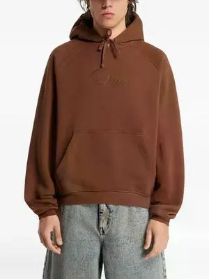 DIME Cursive Logo-embroidered Hoodie - Brown
