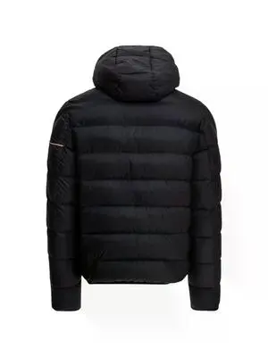 Moncler Bernadette In White/brown Houndstooth Cotton Cropped Shirtquilted Hooded Jac