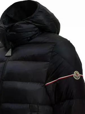 Moncler Bernadette In White/brown Houndstooth Cotton Cropped Shirtquilted Hooded Jac