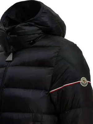 Moncler Bernadette In White/brown Houndstooth Cotton Cropped Shirtquilted Hooded Jac