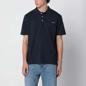 A.p.c. Dark Cotton Polo Shirt With Embroidered Logo - Blue