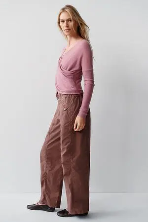 PILCRO Delta Cotton Stretch Mid-rise Wide-leg Parachute Pants - Stone
