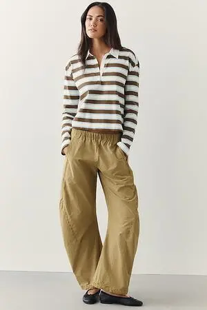 Daily Practice 100% Cotton Barrel Leg Pants - Olive
