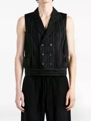 ZIGGY CHEN Pinstripe-pattern Double-breasted Waistcoat - Black