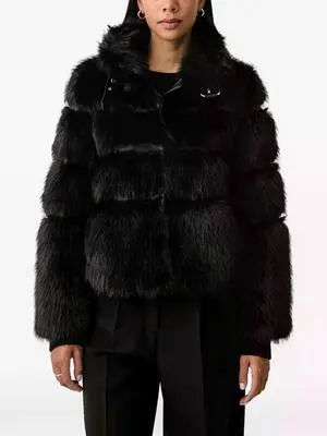 Patrizia Pepe Buckle-detail Faux-fur Jacket - Black