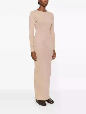 GIOVANNI BEDIN Ribbed-knit Long-sleeve Midi Dress - Neutrals